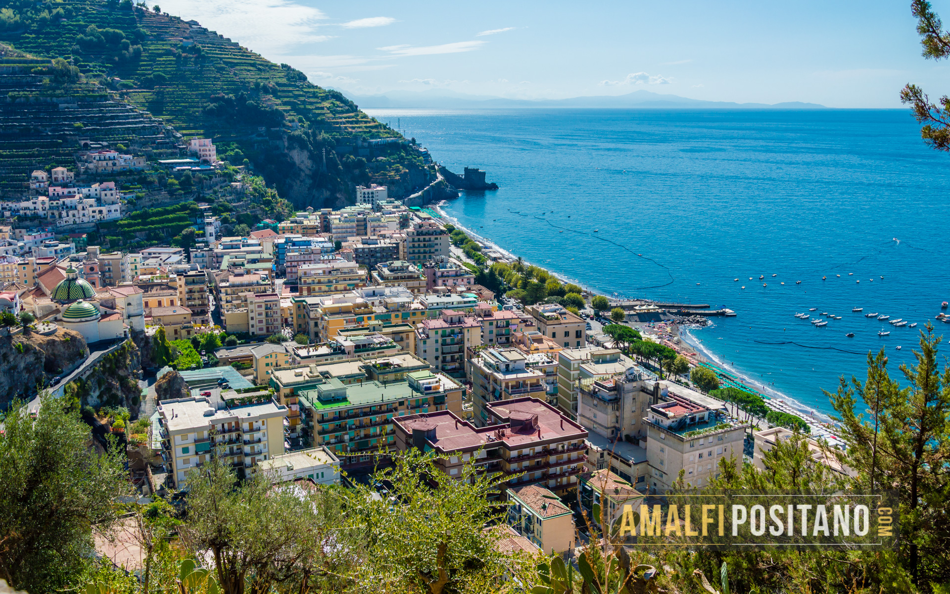 Maiori - beach, Santa Maria church, and Path of the Lemons